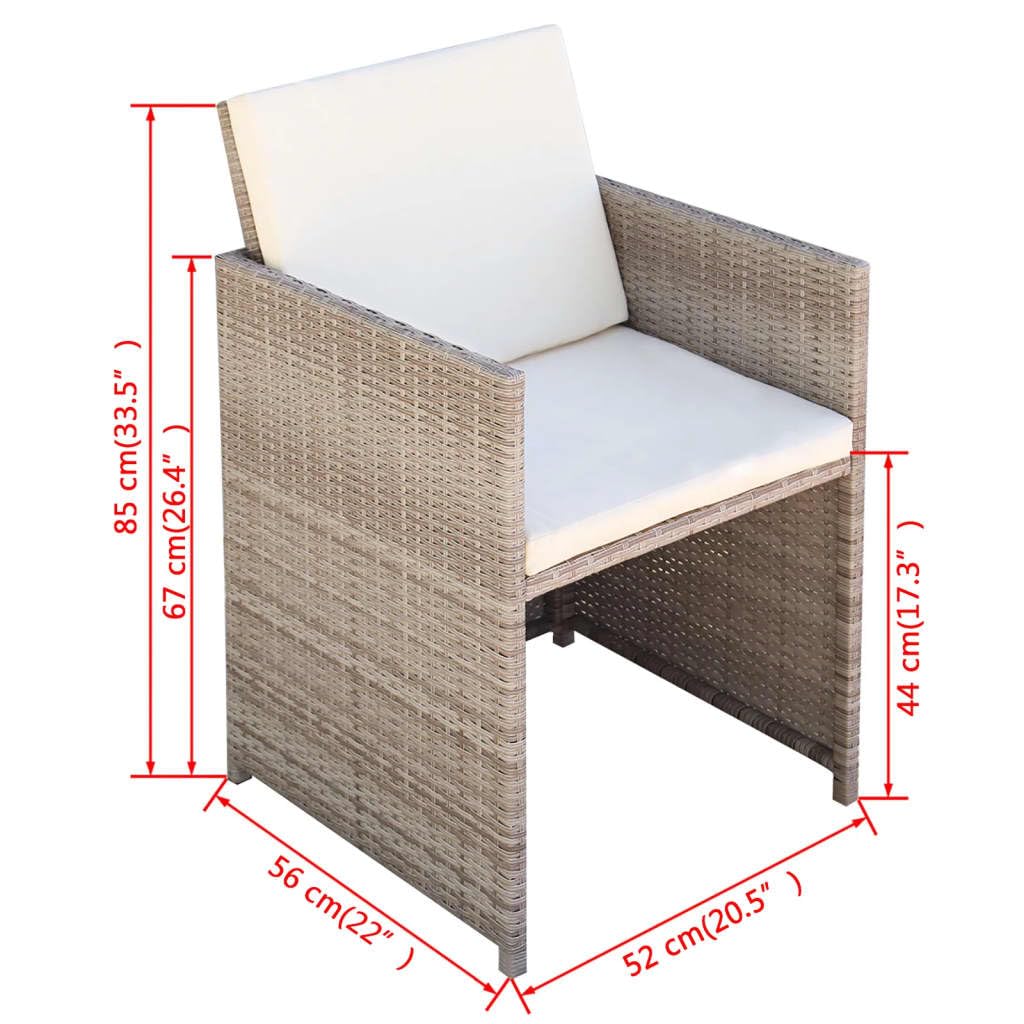 5 Piece Outdoor Dining Set with Cushions | Patio Dining Set | Garden 1 Glass Top Dining Table and 2 Rattan Chairs & Stools for Backyard Poolside Yard | Beige Poly Rattan with Steel Frame