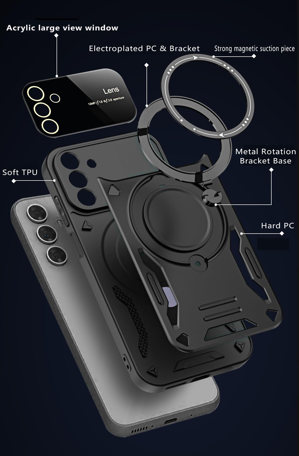 YJZSKRXFAK Case for Samsung Galaxy A13 5G/A04/A04S, Shockproof Magnetic Built-in 360° Kickstand and Camera Lens Protector Heavy Duty Protective Case for Samsung Galaxy A13 5G/A04/A04S Rose Gold