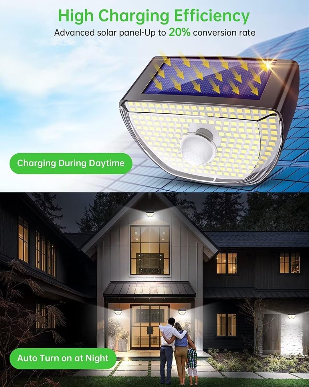 oditton Solar Wall Lights, Solar Security Lights, Outdoor Solar Lights, 200LED Solar Lights, 3 Modes, IP65 Waterproof for Yard, Stairs, Garage, Fence, Porch, 1 Pack