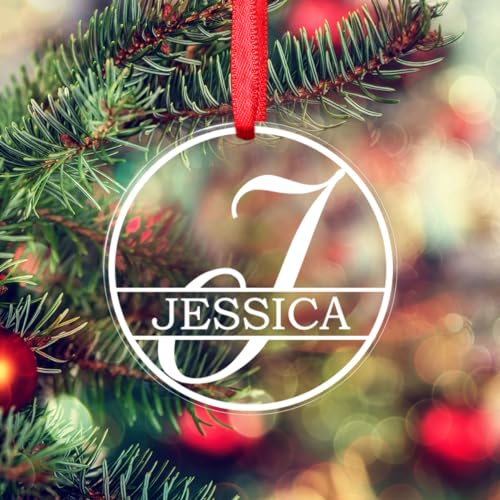 Personalized Name Christmas Acrylic Ornament 2023 Custom Text Capital Letters Christmas Tree Decorations Customized Hanging Ornament Gift for Family Lover Friend 2023 Xmas