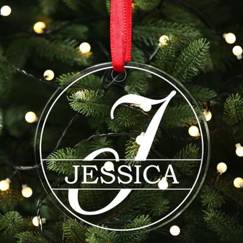 Personalized Name Christmas Acrylic Ornament 2023 Custom Text Capital Letters Christmas Tree Decorations Customized Hanging Ornament Gift for Family Lover Friend 2023 Xmas
