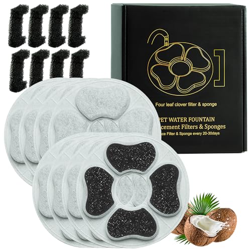 QUALITY ENVY 8 Filters & 8 Sponges Replacement Pack | Food Grade Fabric and Coconut Carbon | Cat & Dog Water Fountain Filters | Pet Water Dispenser Filter for Cats & Dogs