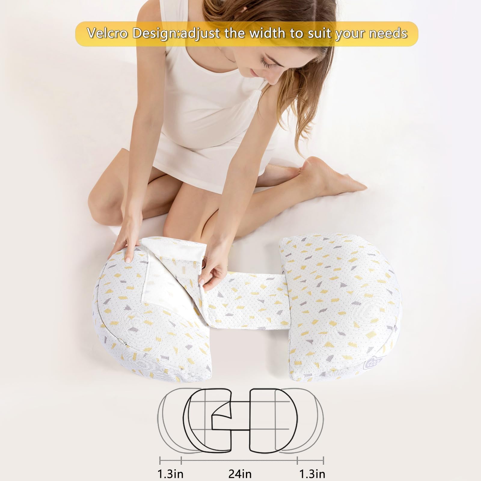 Coldew Pregnancy Pillows for Sleeping, Maternity Pillow for Pregnant Women, Soft Adjustable Width Pregnancy Body Pillow with Pillow Cover - Support for Belly, Back, Legs (Grey, Small)