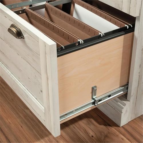Pemberly Row Mid-Century Engineered Wood Lateral File Cabinet in White Plank