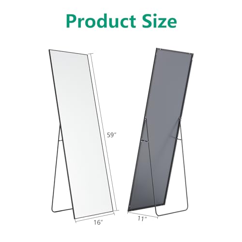 NEWBULIG Full Body Mirror Floor Mirror - 59 x16 inch Full Length Mirror with Aluminum Alloy Frame for Bedroom Living Room Standing Hanging Mirror, Black