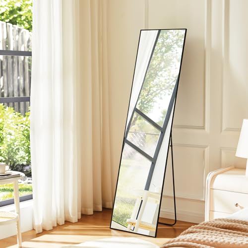 NEWBULIG Full Body Mirror Floor Mirror - 59 x16 inch Full Length Mirror with Aluminum Alloy Frame for Bedroom Living Room Standing Hanging Mirror, Black