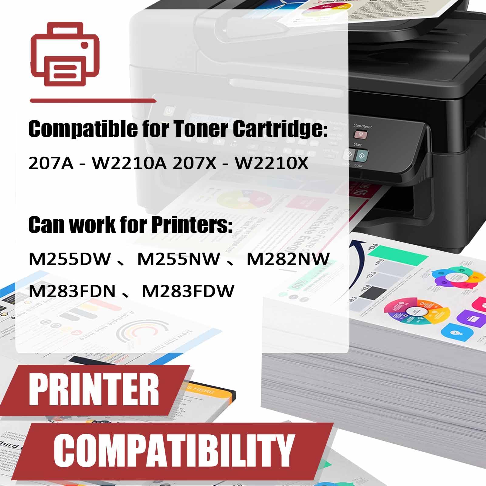 Replacement W2210X Toner Cartridges Compatible for HP 207X W2210X Toner Cartridge Work for Laserjet Pro M255DW M255NW M282NW M283FDN M283FDW Printers