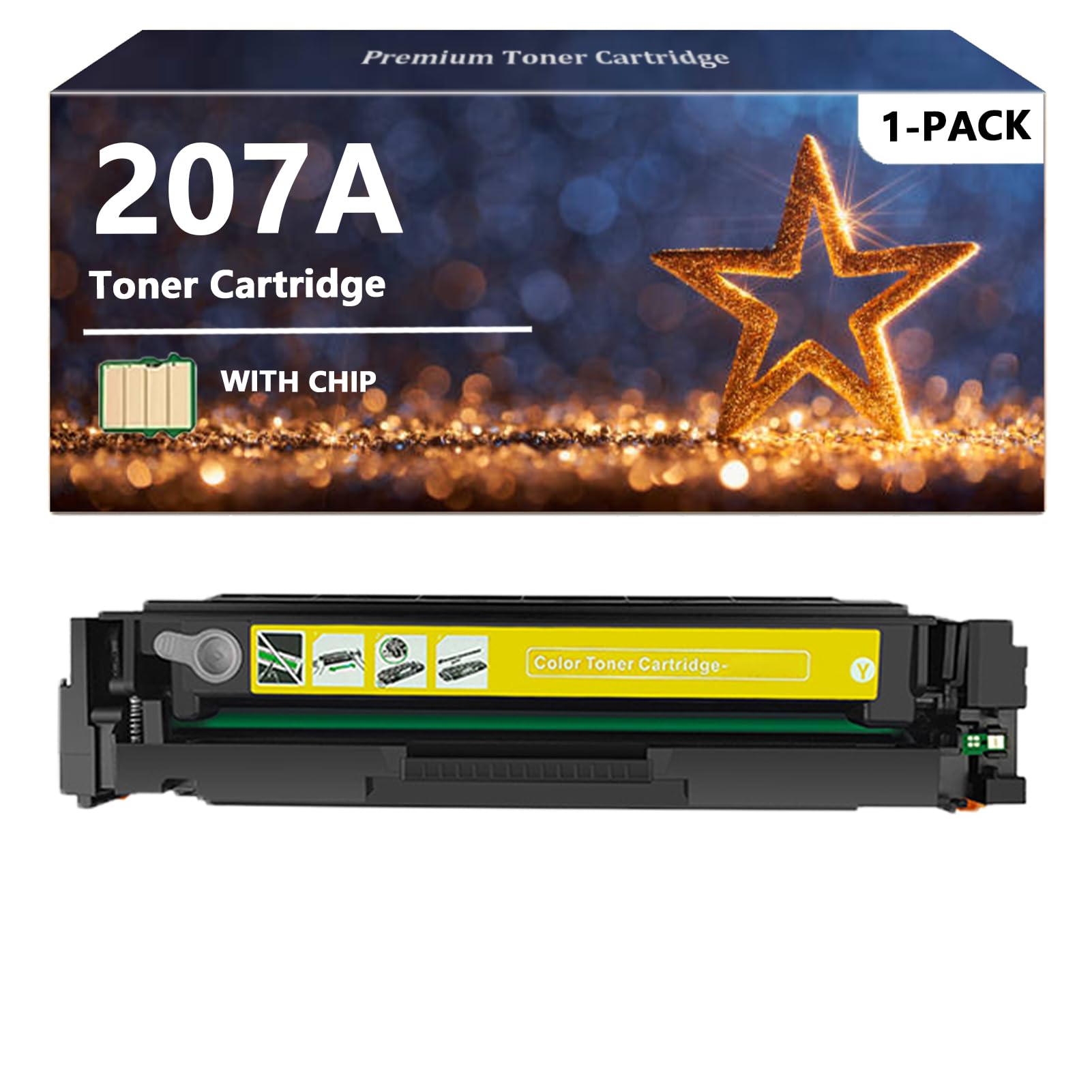 207A Toner Cartridge (with Chip) Compatible for HP W2210A W2211A W2212A W2213A Toner, Work for Color Pro M255dw M255nw MFP M282nw M283 Series Printers, 1 Yellow