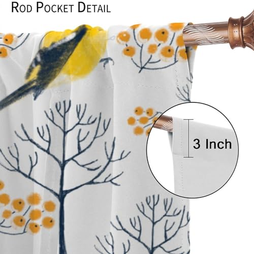 Birds Window Curtains for Bedroom Winter Pattern with Birds on The Tree Bedroom Rod Pocket Light Filtering Drape Curtain for Kids Room W42 x L63 Inch