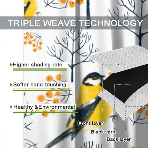 Birds Window Curtains for Bedroom Winter Pattern with Birds on The Tree Bedroom Rod Pocket Light Filtering Drape Curtain for Kids Room W42 x L63 Inch