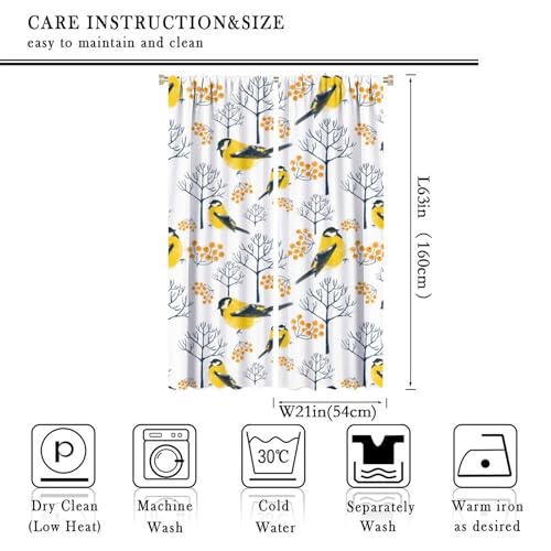 Birds Window Curtains for Bedroom Winter Pattern with Birds on The Tree Bedroom Rod Pocket Light Filtering Drape Curtain for Kids Room W42 x L63 Inch