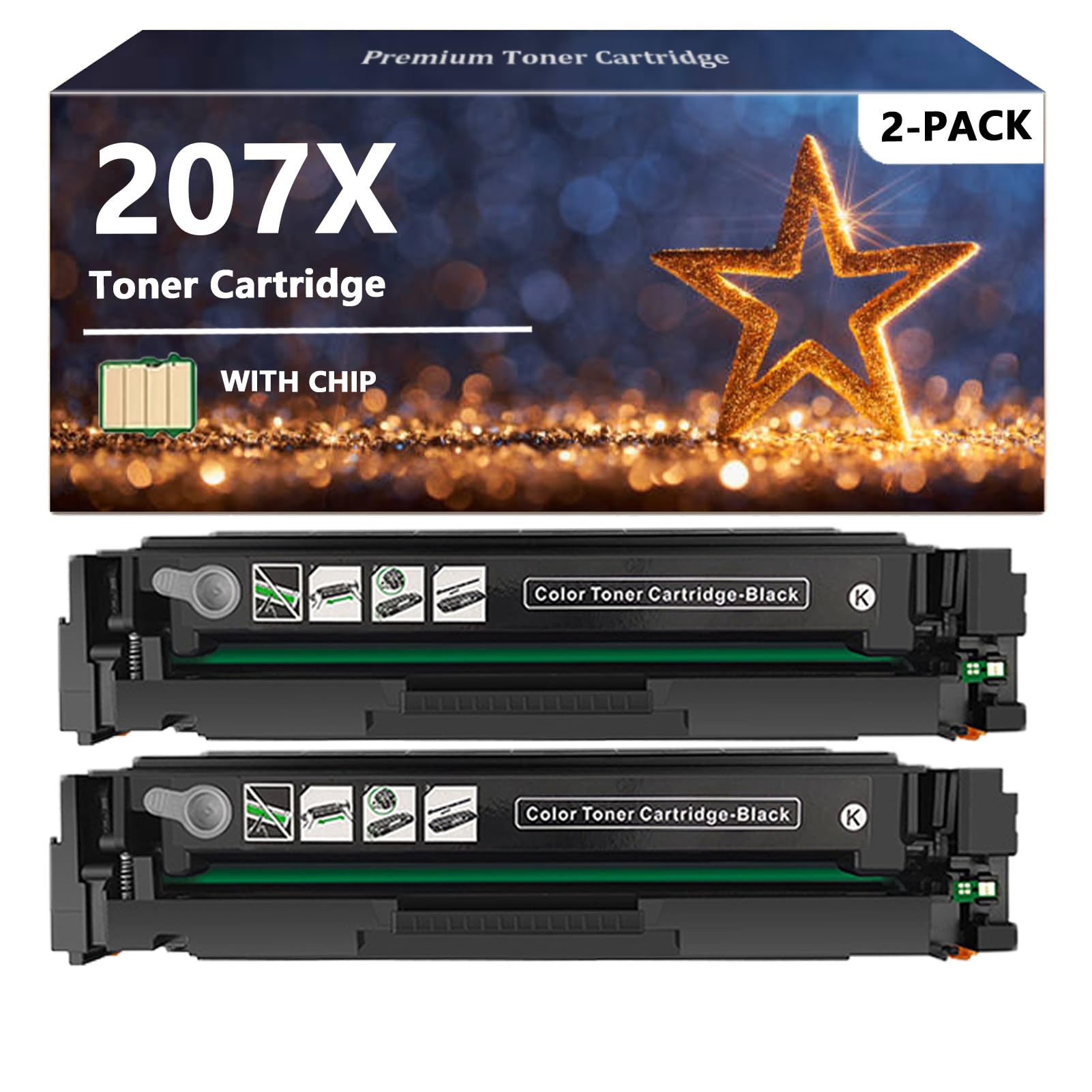 207X Toner Cartridge (with Chip) Compatible for HP W2210X W2211X W2212X W2213XToner, Work for Color Pro M255dw M255nw MFP M282nw M283 Series Printers, 2 Black