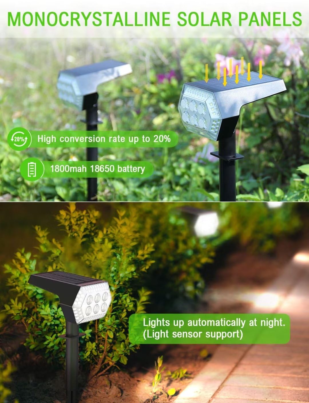 oditton Solar Spotlight, Solar Light, Solar Fence Light, Solar Garden Light, IP65 Waterproof, 4 Modes, 2-in-1, Outdoor for Garden, Patio, Pathway, Fence, Yard