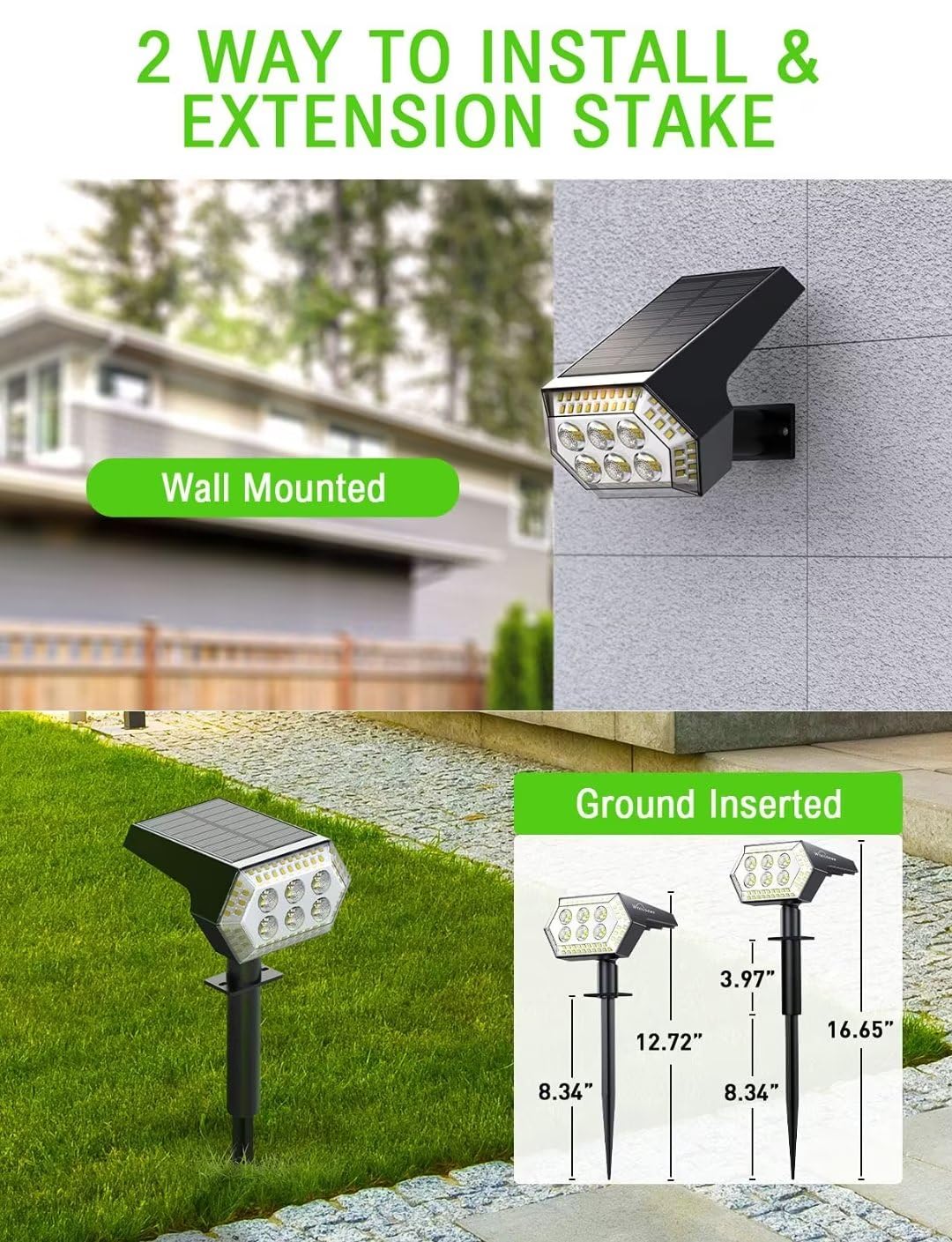 oditton Solar Fence Light, Solar Light, Solar Garden Light, Solar Spotlight, IP65 Waterproof, 4 Modes, 2-in-1, Outdoor for Garden, Patio, Pathway, Fence, Yard