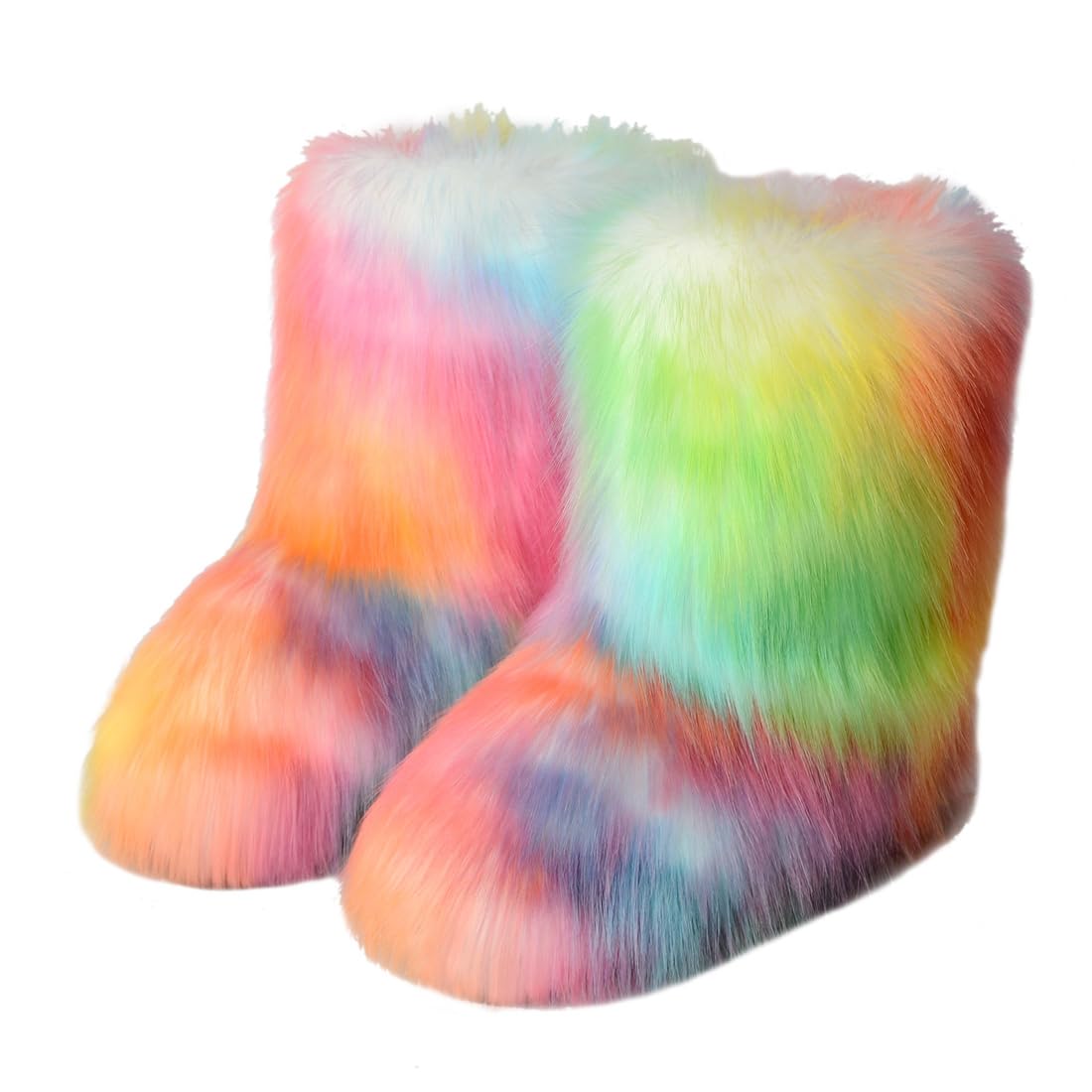 Women Winter Fluffy Faux Fox Fur Boots Plush Warm Snow Boots Luxury Footwear Girls' Furry Bottes Fashion Shoe (11, Color 1)