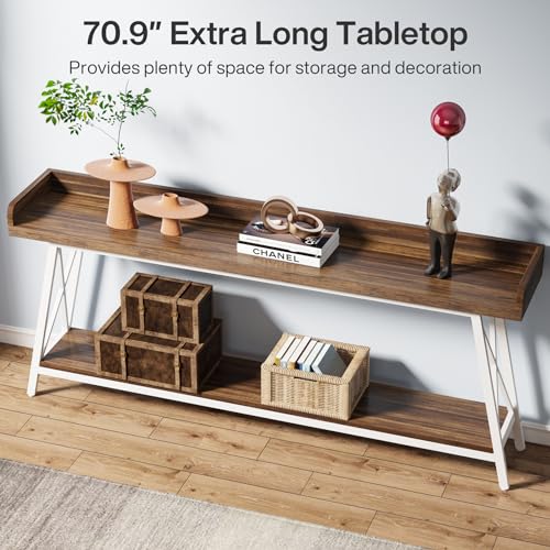 Tribesigns 70.9 inch Extra Long Console Table Behind Couch, Rustic Industrial Sofa Table for Living Room, Narrow Entryway Hallway Long Bar Table, Brown+White