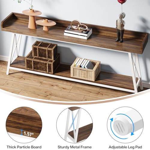 Tribesigns 70.9 inch Extra Long Console Table Behind Couch, Rustic Industrial Sofa Table for Living Room, Narrow Entryway Hallway Long Bar Table, Brown+White