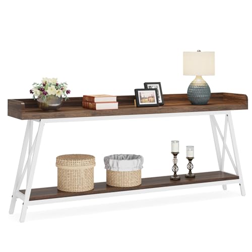 Tribesigns 70.9 inch Extra Long Console Table Behind Couch, Rustic Industrial Sofa Table for Living Room, Narrow Entryway Hallway Long Bar Table, Brown+White