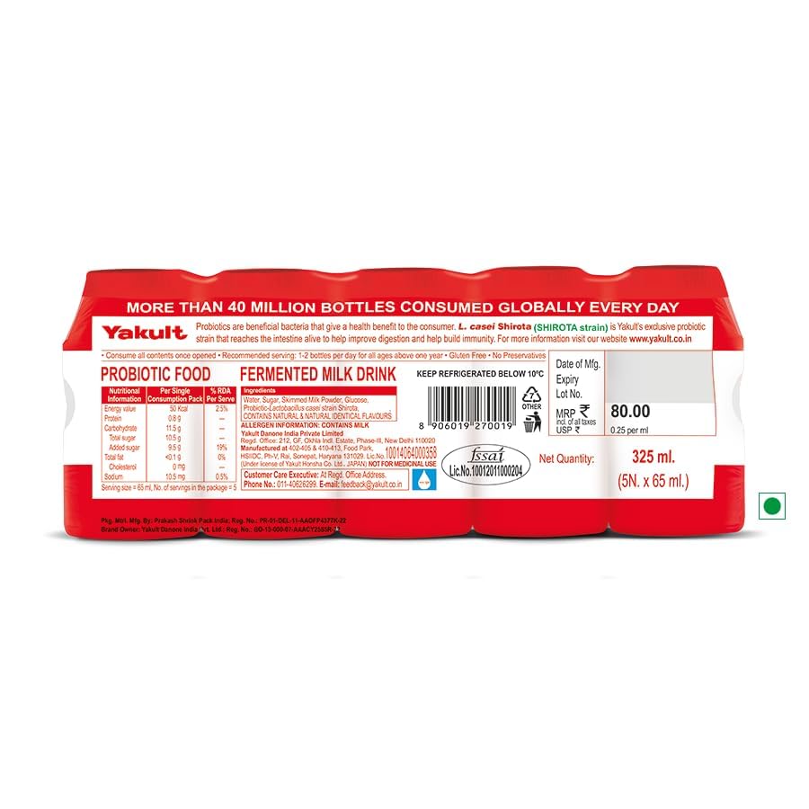 Yakult Probiotic Health Drink Bottle, 65 ml Pack of 5