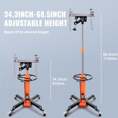 VEVOR Transmission Jack, 1322 LBS Hydraulic Telescoping Transmission Jack, 32"-67" High Lift Transmission Jack Stand with Foot Pedal, 360° Swivel Wheel, Hydraulic Transmission Jack