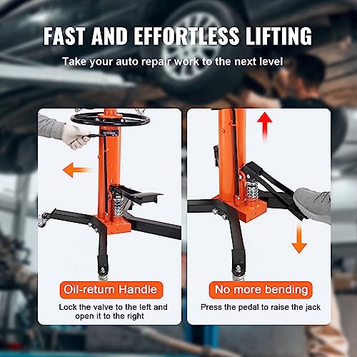 VEVOR Transmission Jack, 1322 LBS Hydraulic Telescoping Transmission Jack, 32"-67" High Lift Transmission Jack Stand with Foot Pedal, 360° Swivel Wheel, Hydraulic Transmission Jack
