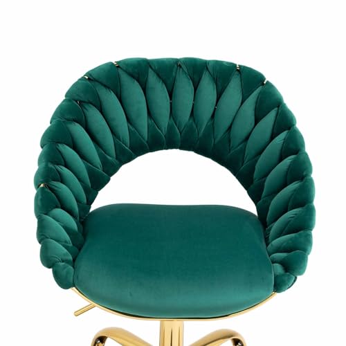 EXZLFA Home Office Desk Chair,Modern Velvet Computer Task Armchair with Height Adjustable and 360° Swivel, Vanity Gold Metal Frame Makeup Chair for Living Room (Emerald)