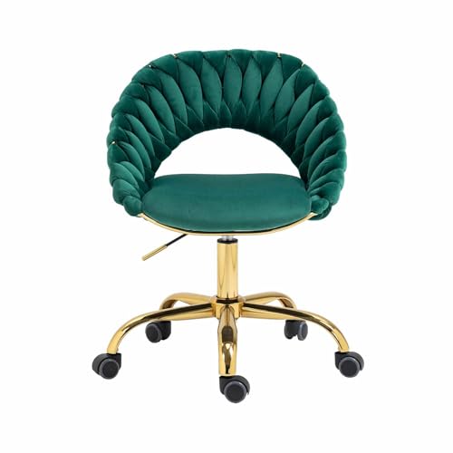 EXZLFA Home Office Desk Chair,Modern Velvet Computer Task Armchair with Height Adjustable and 360° Swivel, Vanity Gold Metal Frame Makeup Chair for Living Room (Emerald)