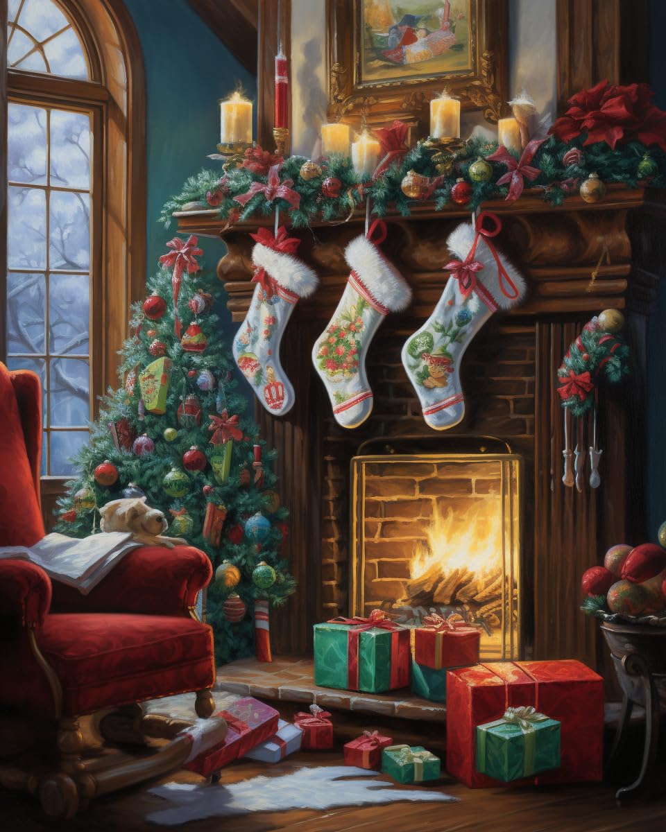 Stamped Cross Stitch Kits, Christmas Christmas Stocking, Printed Cross Patterns, Embroidery Crafts Needlepoint Kit, Beginners Starter Kits, DIY Handmade Gifts 11CT 3 Strands 16x20 inch
