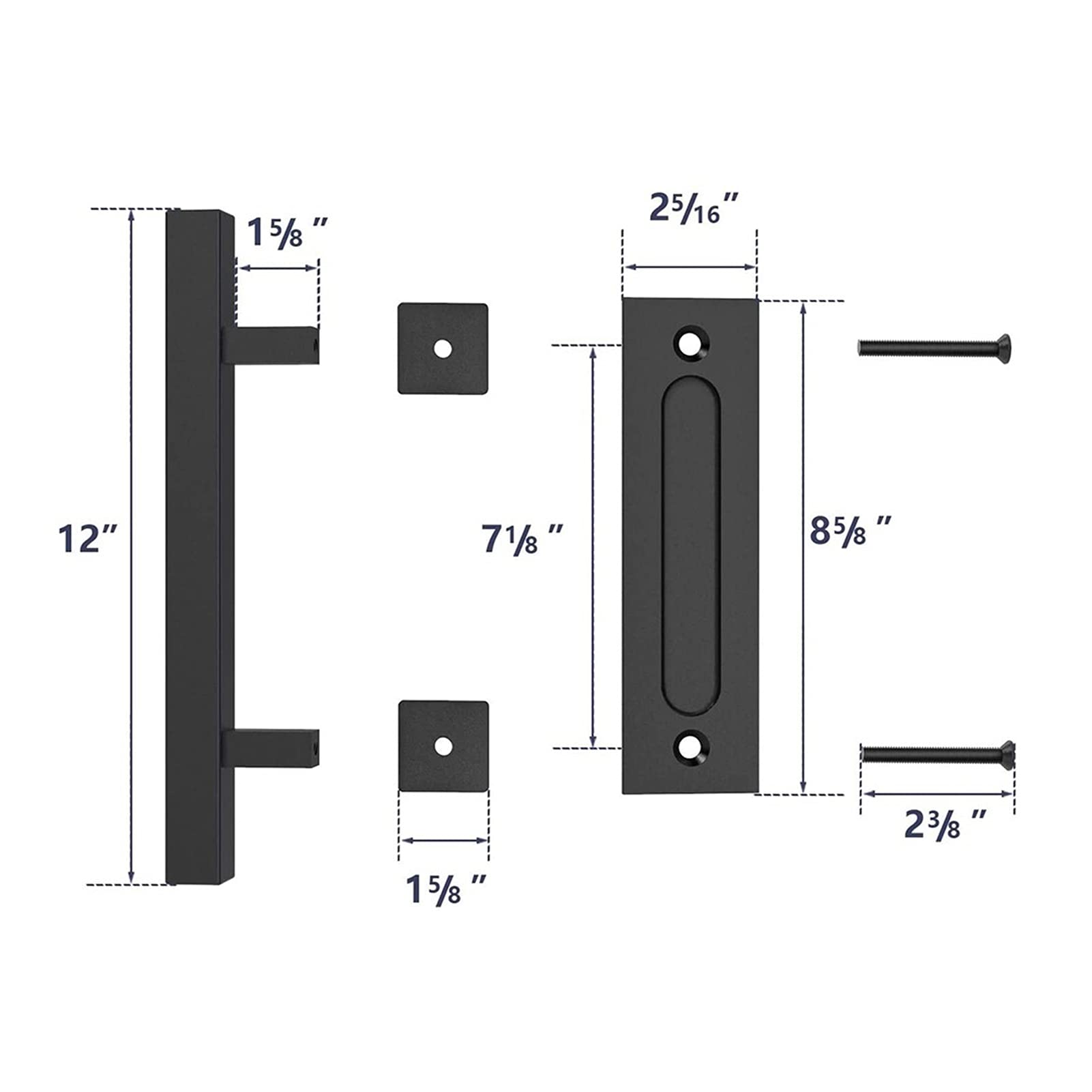 TABKER Sturdy Sliding Barn Door, 12 Inches Barn Door Handle Square Pull Flush Hardware Set Wood Door Handle Interior Door Furniture Handle Hardware Saving Space