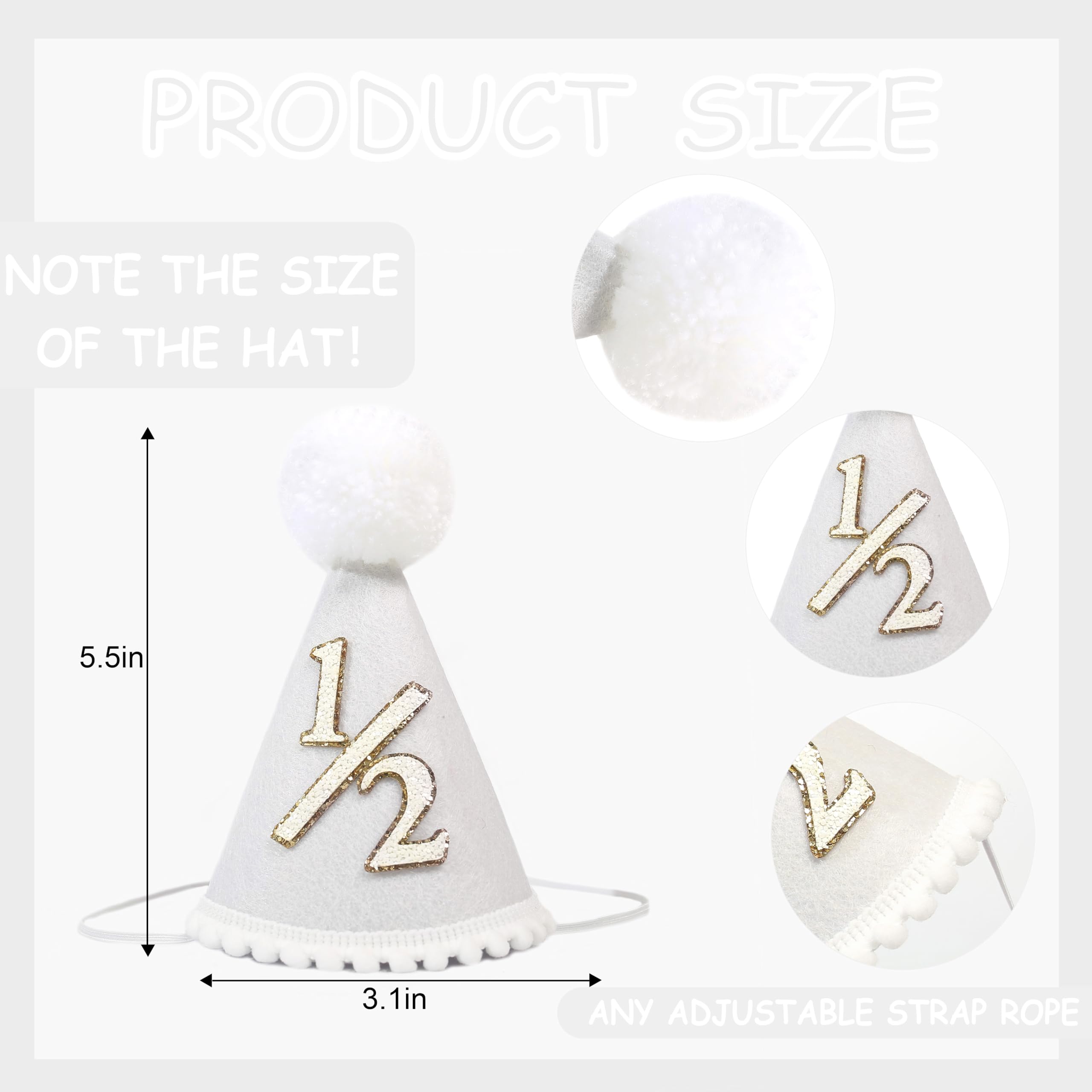 Boho Half Birthday Conical Cap - Natural 6 Month Celebration Hat with Milky White Color for Birthday Celebration