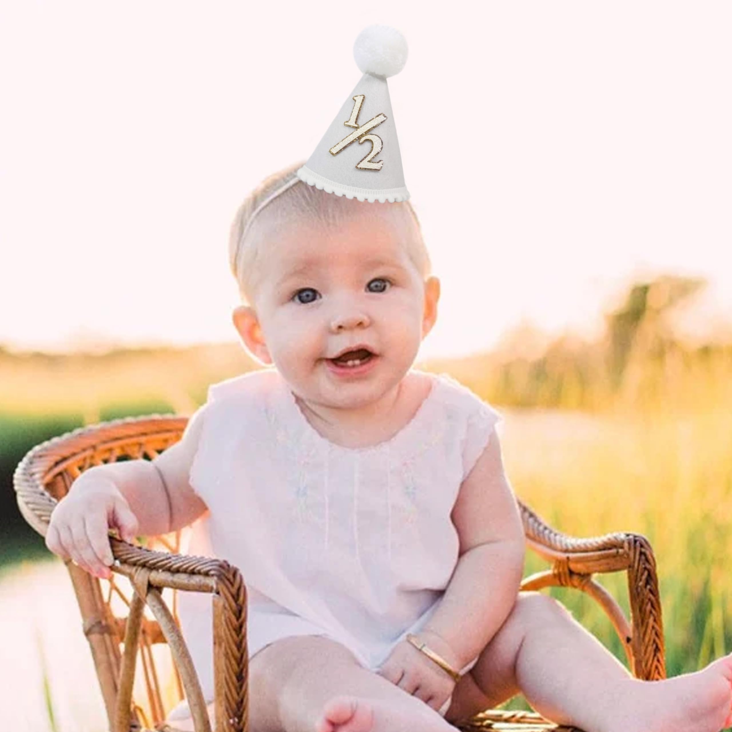 Boho Half Birthday Conical Cap - Natural 6 Month Celebration Hat with Milky White Color for Birthday Celebration