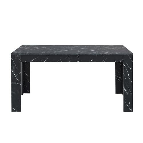 GIA Home Series 5pcs Modern Dining Set Include Rectangle 59"x35"x29.56" Faux Black Marble Wooland Table and Four Dining Chairs with Upholstered Linen Seat,Gray