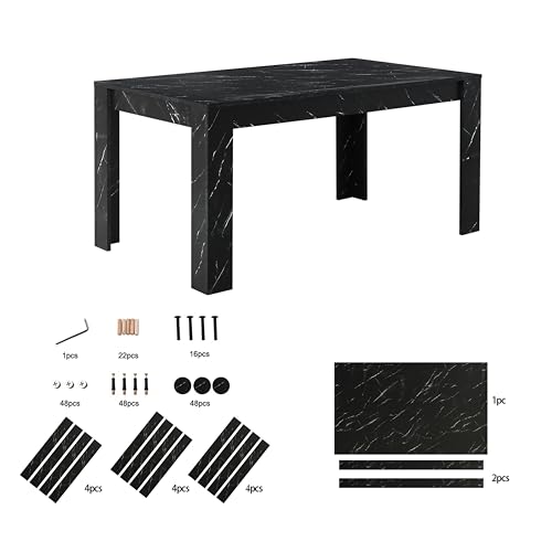 GIA Home Series 5pcs Modern Dining Set Include Rectangle 59"x35"x29.56" Faux Black Marble Wooland Table and Four Dining Chairs with Upholstered Linen Seat,Gray