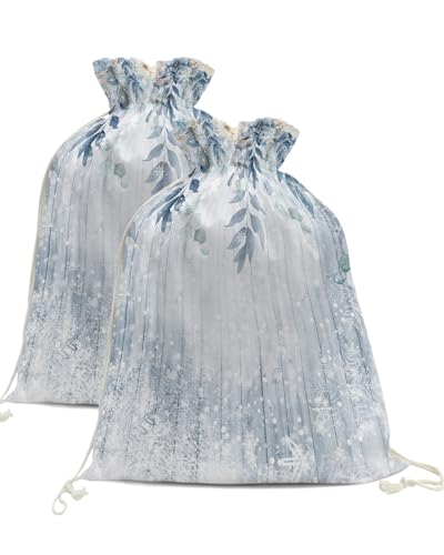 Christmas Drawstring Gift Bags, Blue Eucalyptus Yellow Flowers Leaves Gifts Bag, Gift Bags Assorted Sizes Small Medium Large Jumbo Xmas Gift Bags Tags for Party Favor Holiday Presents Wrapping