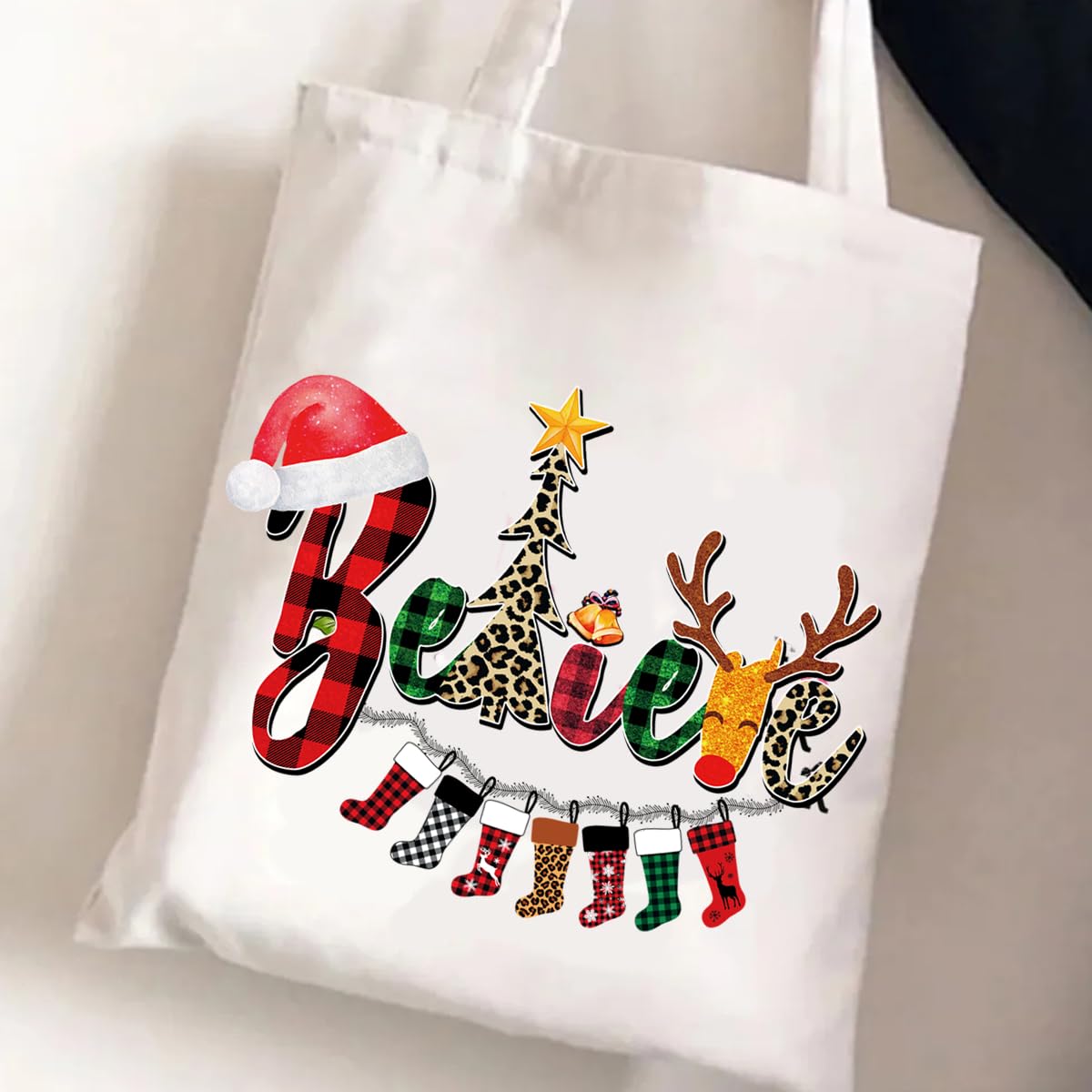 6Pcs Christmas Iron on Transfers Brown-Red Stripe Gold Glitter Designs Iron on Stickers Christmas Dwarf Reindeer Alphabet Tree Iron on Decals Heat Transfer Stickers Applique for Clothing Pillow Cover