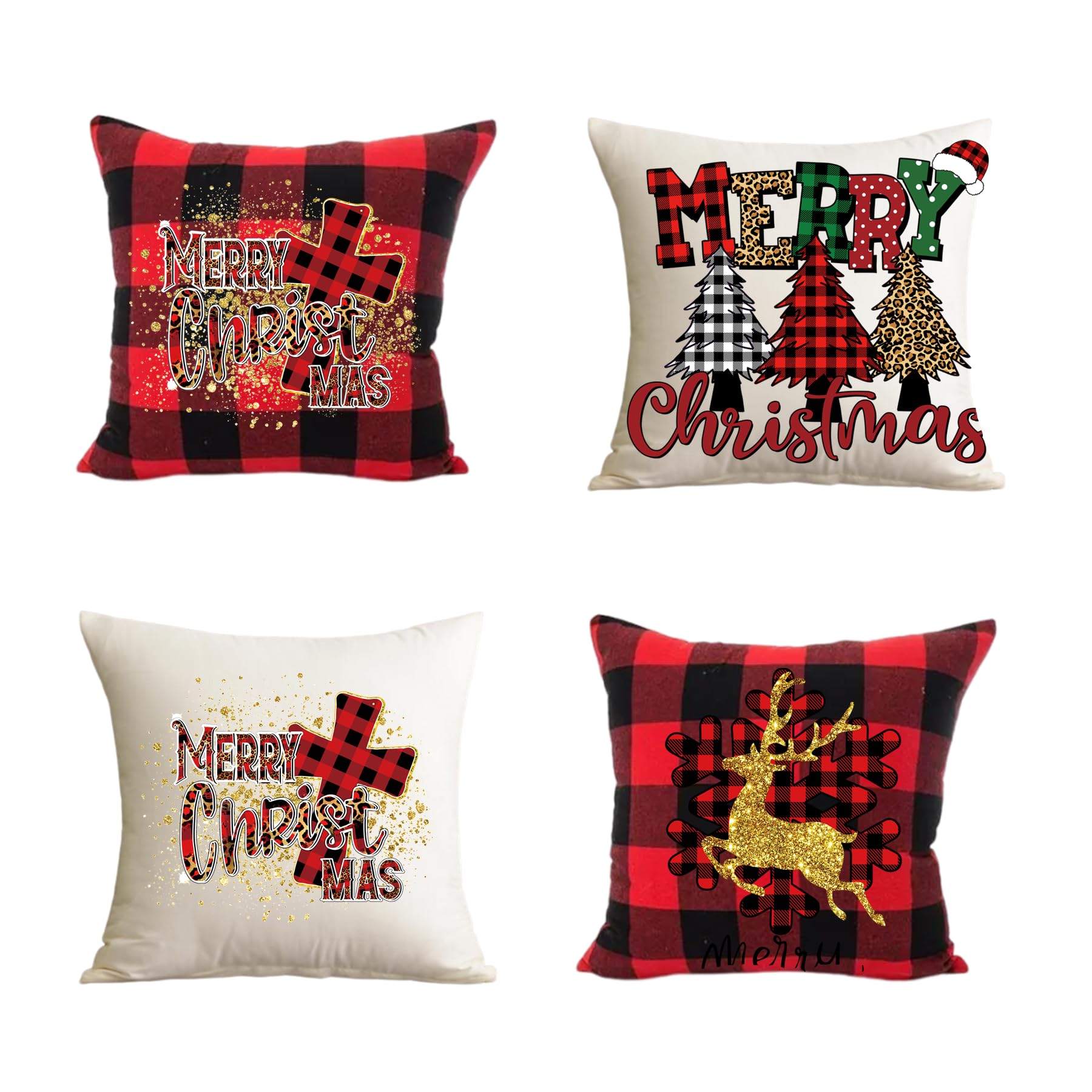 6Pcs Christmas Iron on Transfers Brown-Red Stripe Gold Glitter Designs Iron on Stickers Christmas Dwarf Reindeer Alphabet Tree Iron on Decals Heat Transfer Stickers Applique for Clothing Pillow Cover