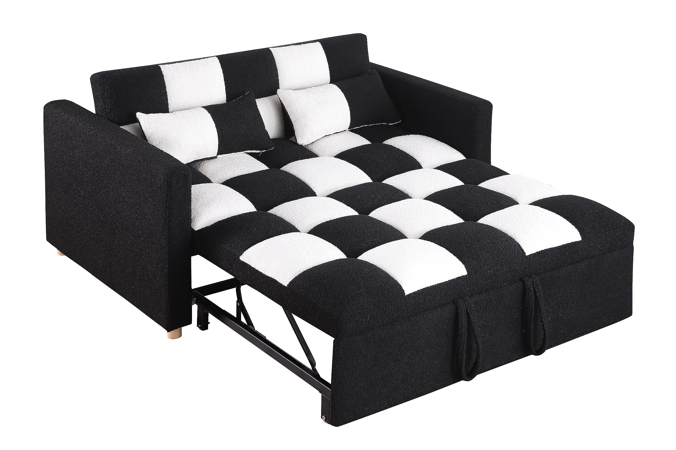 3 in 1 Loveseat Sleeper Sofa- Convertible Sofa Bed,Pull Out Couch with Adjustable Backrest,Multi-Functiona Lounge Chair with Teddy Fabric for Living Room,Small Space (Black White)