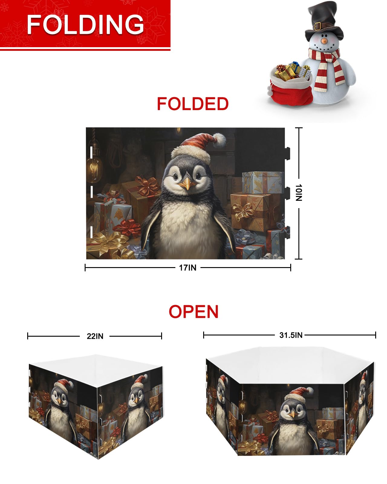 Christmas Penguin Christmas Tree Collar Tree Box Stand Cover, Artificial/Pencil/Silm/Skinny Tree Ring 6 Packs Collapsible Tree Skirt for Christmas Xmas Tree Decorations, Merry 17"x10"