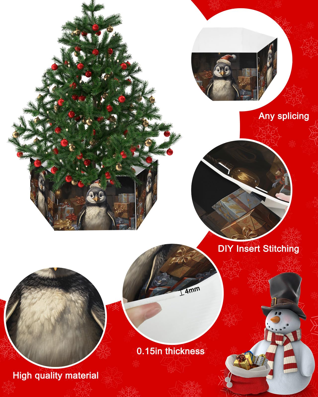 Christmas Penguin Christmas Tree Collar Tree Box Stand Cover, Artificial/Pencil/Silm/Skinny Tree Ring 6 Packs Collapsible Tree Skirt for Christmas Xmas Tree Decorations, Merry 17"x10"