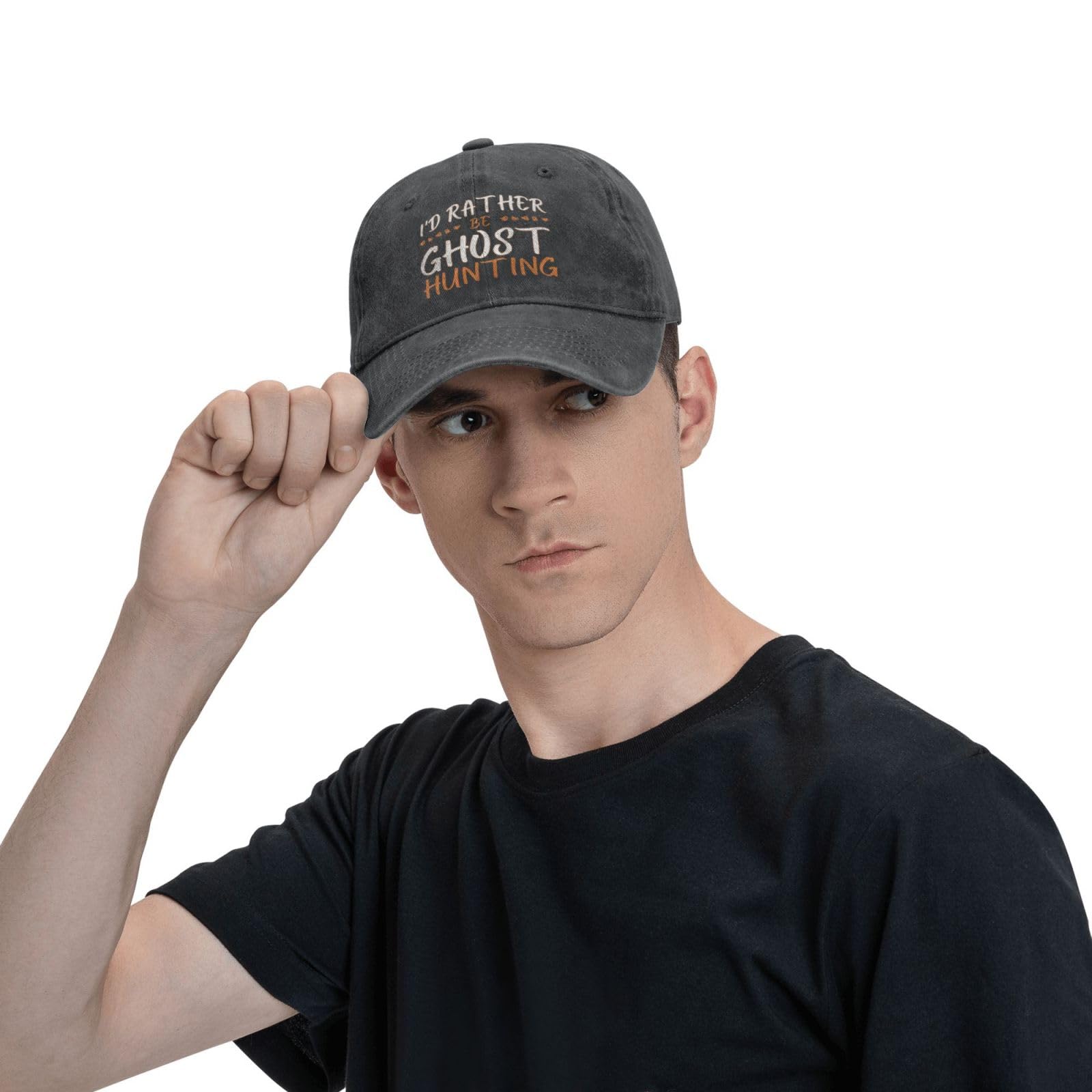 Trewrdt I'd Rather Be Ghost Hunting Hat Xmas Halloween Hat Men Women Baseball Cap Trucker Hat Cowboy Hat Black