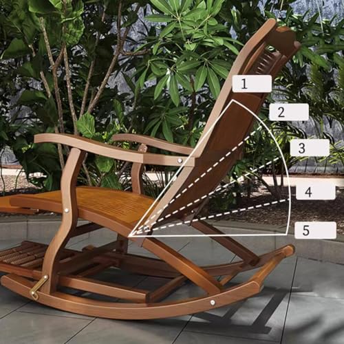 Bamboo Wooden Zero Gravity Lounge Chair, Balcony Leisure Rocking Chair, Foldable Garden Sun Loungers, Multi-angle Adjustable, Retractable Footrest Recliner Load Capacity 440 Lbs(Color:wood color)