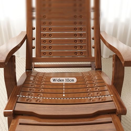 Bamboo Wooden Zero Gravity Lounge Chair, Balcony Leisure Rocking Chair, Foldable Garden Sun Loungers, Multi-angle Adjustable, Retractable Footrest Recliner Load Capacity 440 Lbs(Color:wood color)