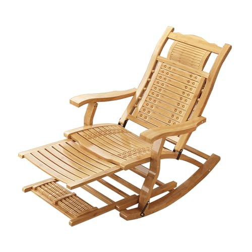 Bamboo Wooden Zero Gravity Lounge Chair, Balcony Leisure Rocking Chair, Foldable Garden Sun Loungers, Multi-angle Adjustable, Retractable Footrest Recliner Load Capacity 440 Lbs(Color:wood color)
