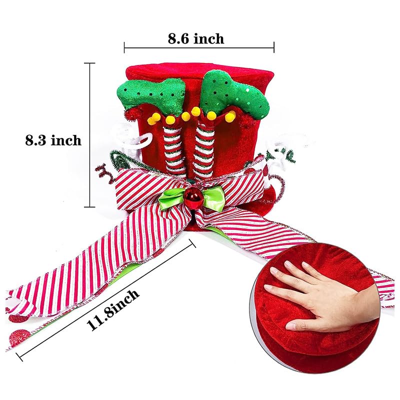 1 PCS Christmas Tree Topper Hat with Buffalo Plaid Bow Ribbon Christmas Tree Topper Christmas Decorations Christmas Tree Ornaments for Xmas Tree Home Desktop Holiday Decorations G
