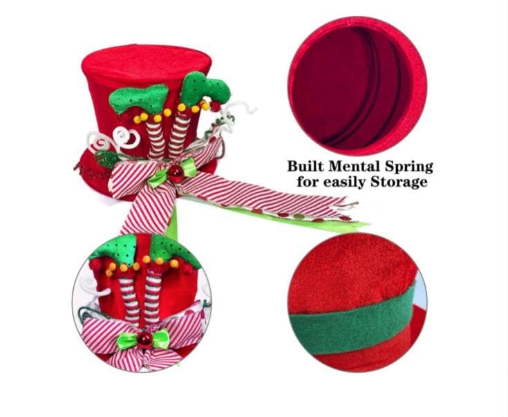 1 PCS Christmas Tree Topper Hat with Buffalo Plaid Bow Ribbon Christmas Tree Topper Christmas Decorations Christmas Tree Ornaments for Xmas Tree Home Desktop Holiday Decorations G