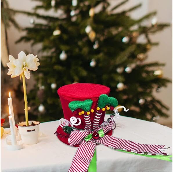 1 PCS Christmas Tree Topper Hat with Buffalo Plaid Bow Ribbon Christmas Tree Topper Christmas Decorations Christmas Tree Ornaments for Xmas Tree Home Desktop Holiday Decorations G