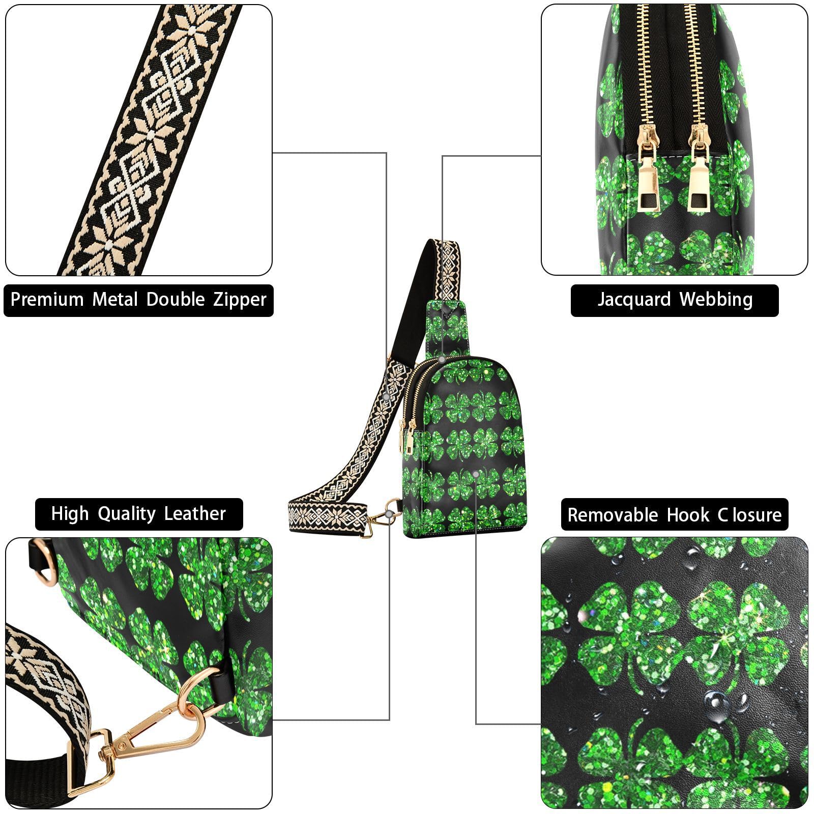 Women Crossbody Sling Backpack St-patricks-glitter-shamrock Girl Chest Bag Daypack for Hiking Traveling