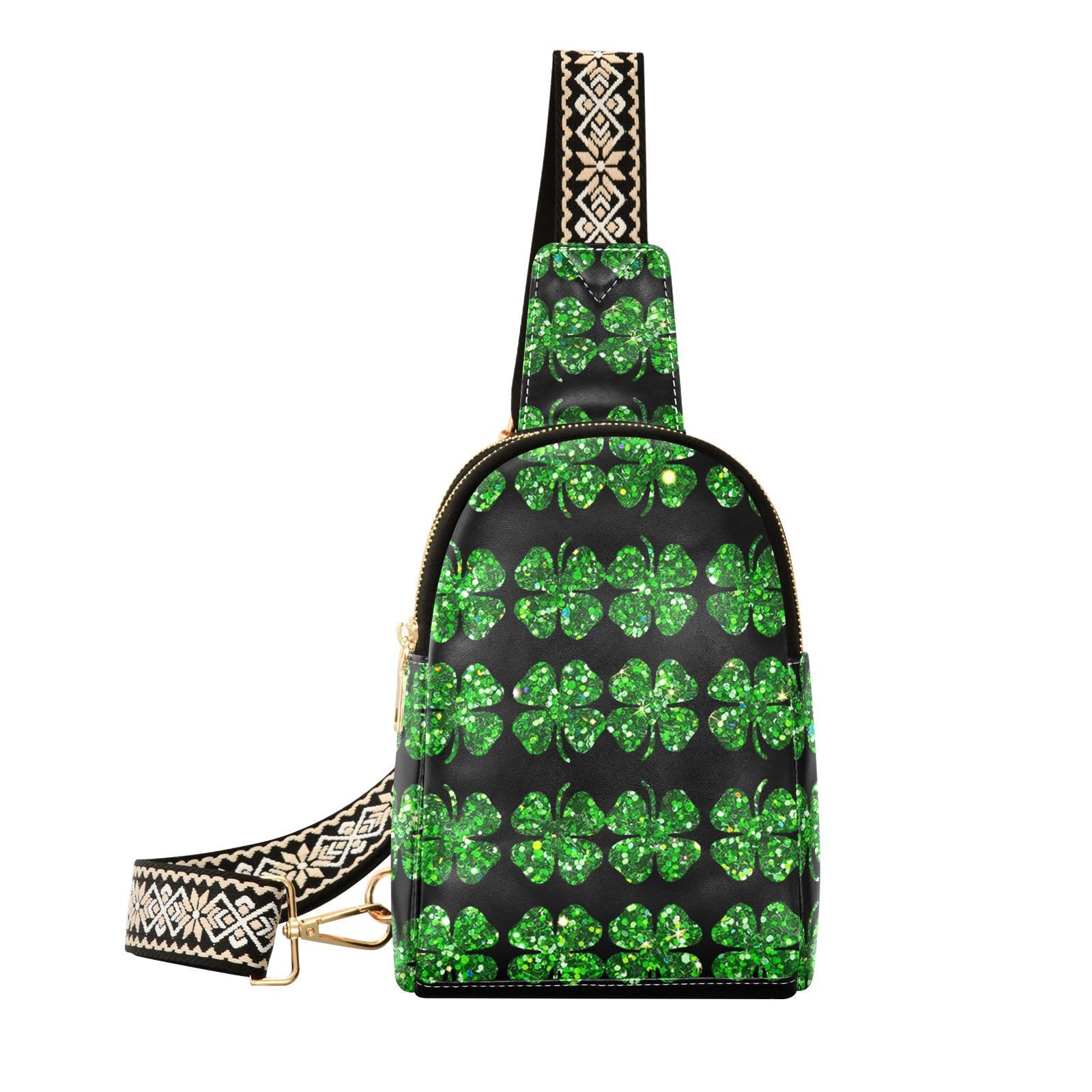 Women Crossbody Sling Backpack St-patricks-glitter-shamrock Girl Chest Bag Daypack for Hiking Traveling