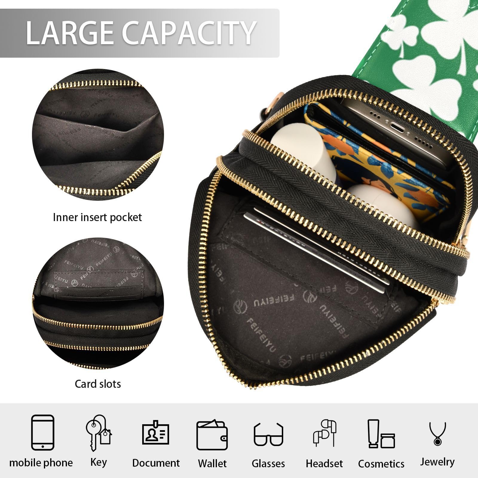 Augenstern Women Crossbody Sling Backpack Patricks-day-irish-flag Girl Chest Bag Daypack for Hiking Traveling