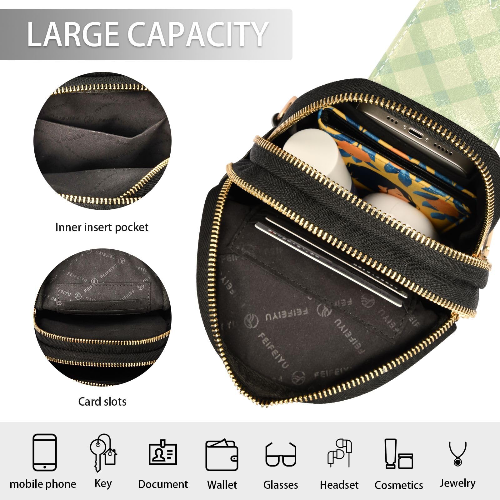 Women Crossbody Sling Backpack St-patrick-day-green-plaid Girl Chest Bag Daypack for Hiking Traveling